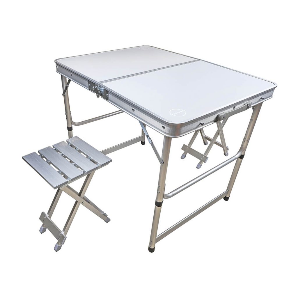 Mesa Plegable de Aluminio con Bancos marca Kushiro - Florida Camping